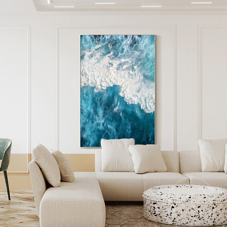 Sea Wave Painting 3D Textured Art Teal Blue Riptide Abstract - Etsy