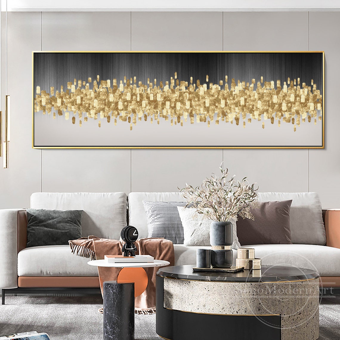 Minimalist Gold Black Grey Print Painting Abstract Frame Wall Art on ...