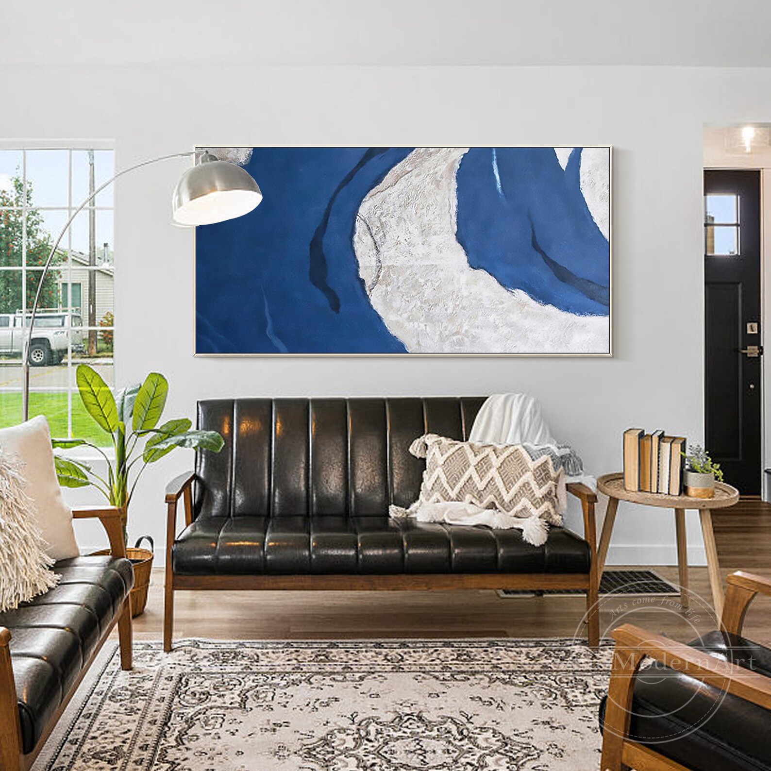 Blue Modern Abstract Art Oil Painting Navy Blue Gray Framed - Etsy