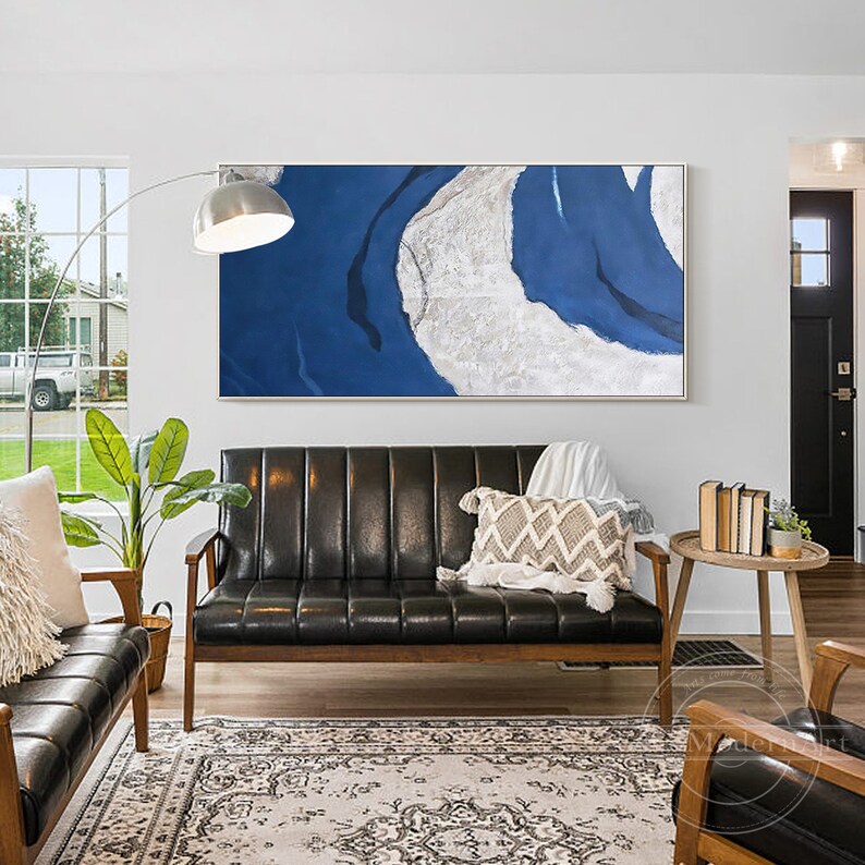 Blue Modern Abstract Art Oil Painting Navy Blue Gray Framed - Etsy