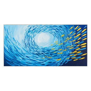 School of Fish Abstract Blue Yellow Fish Painting Horizontal Fish ...