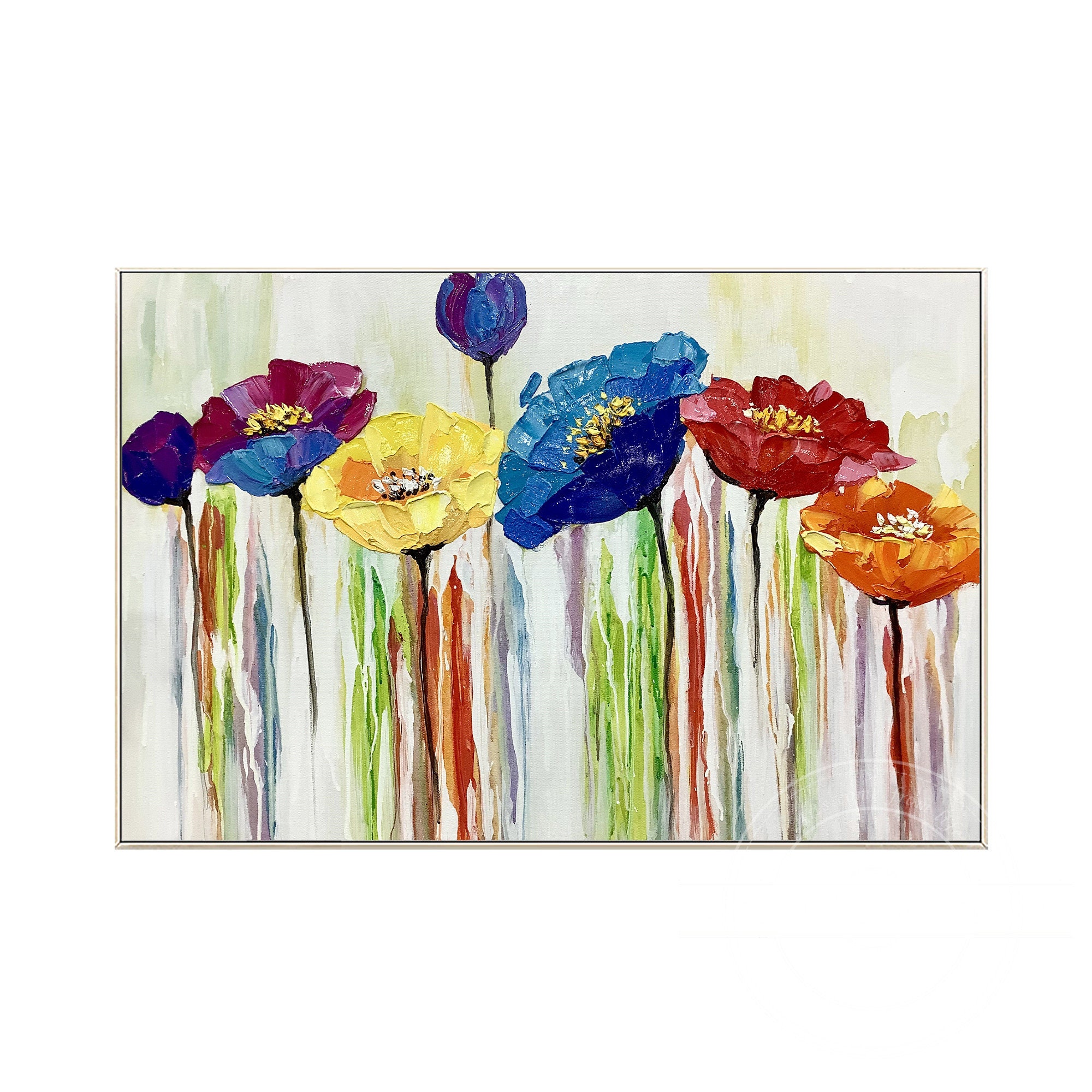 Flower Acrylic Painting Original Frame Wall Art Abstract Red Yellow ...