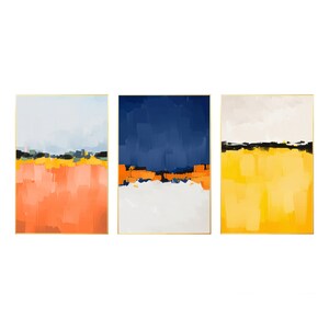 Set of 3 Orange Navy Blue Yellow Minimalist Painting Textured Art ...