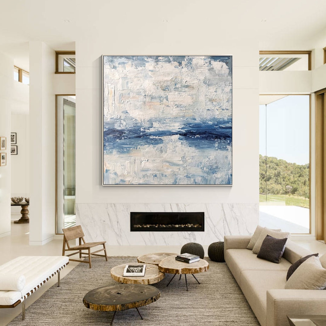 White Blue Abstract Ocean Seascape Painting Textured Art Light Blue ...