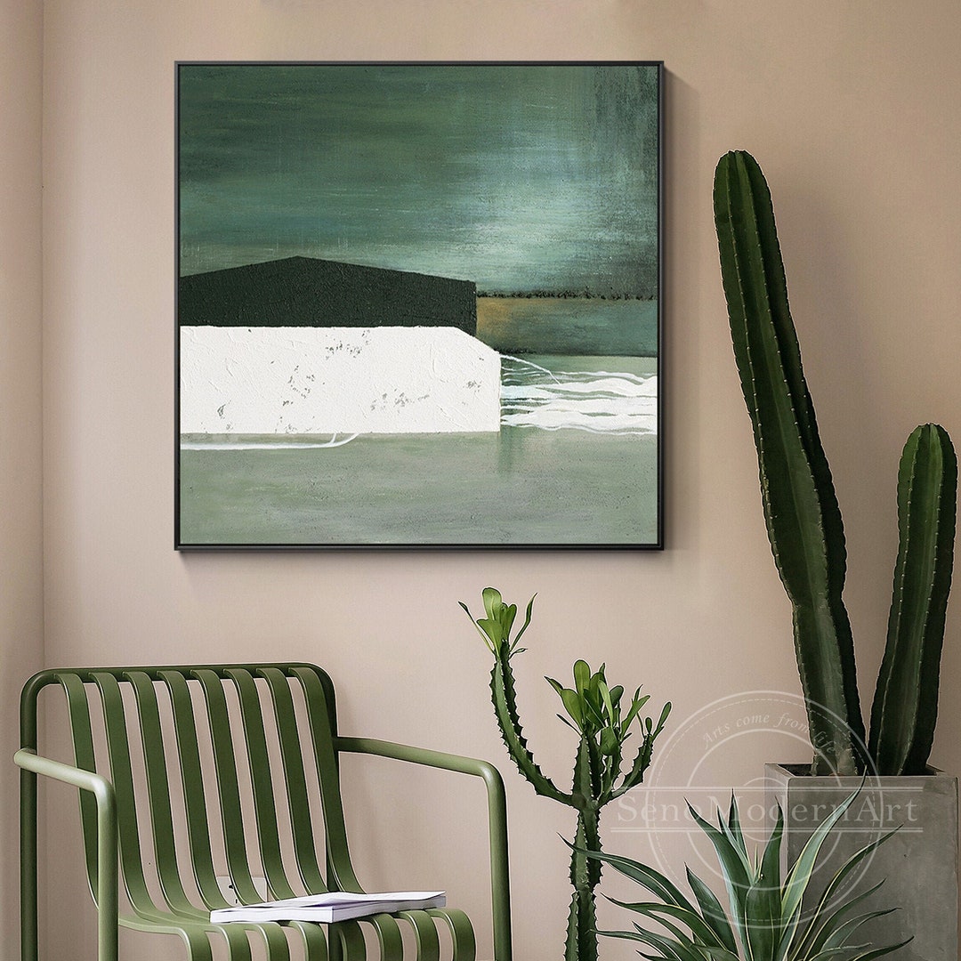 Frame Wall Art Abstract Geometric Emerald Painting Green Black - Etsy