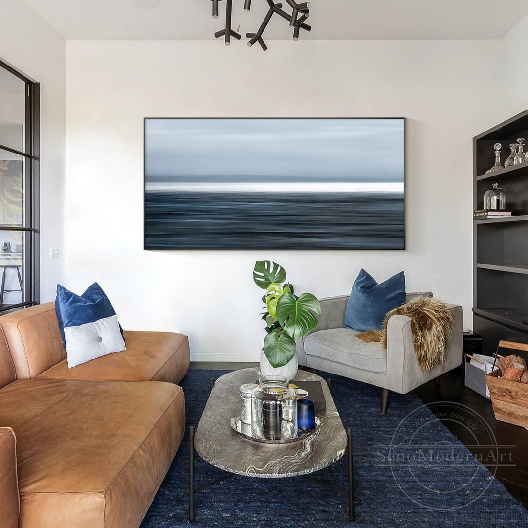 Abstract Seascape Painting, Gray Blue Ocean Wave Canvas, Hand-painted ...