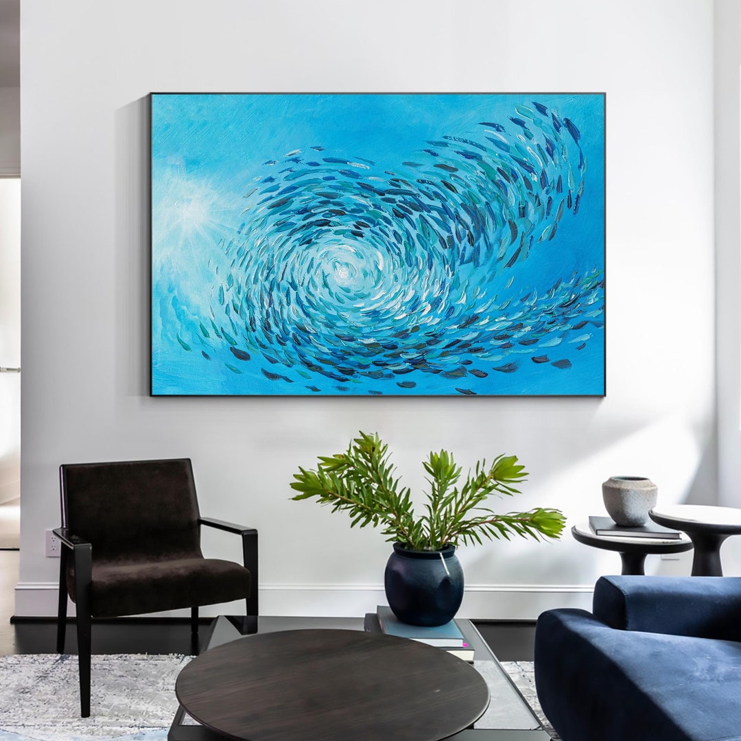 School of Fish Painting Swimming Fish Textured Abstract Art Underwater ...