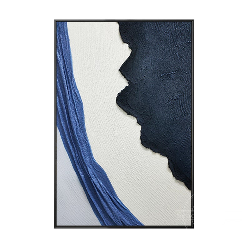 Navy Blue Painting Large White Textured Wall Art Modern - Etsy