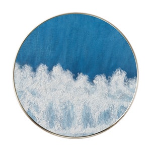White Blue 3D Textured Art Round Ocean Waves Painting Modern Abstract ...