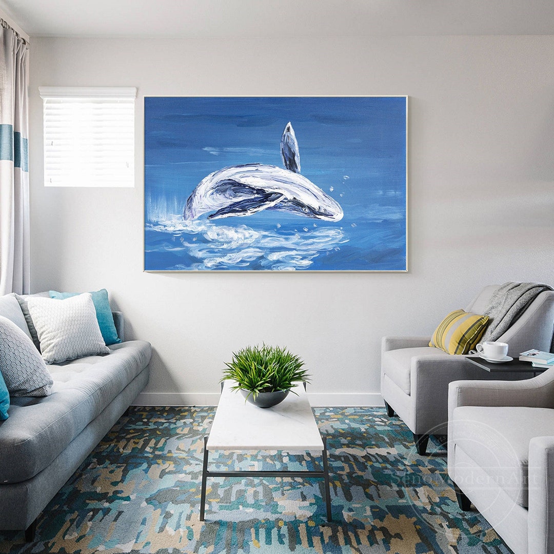 Whale Painting Blue Ocean Art Original Oil Painting Whale Jump - Etsy