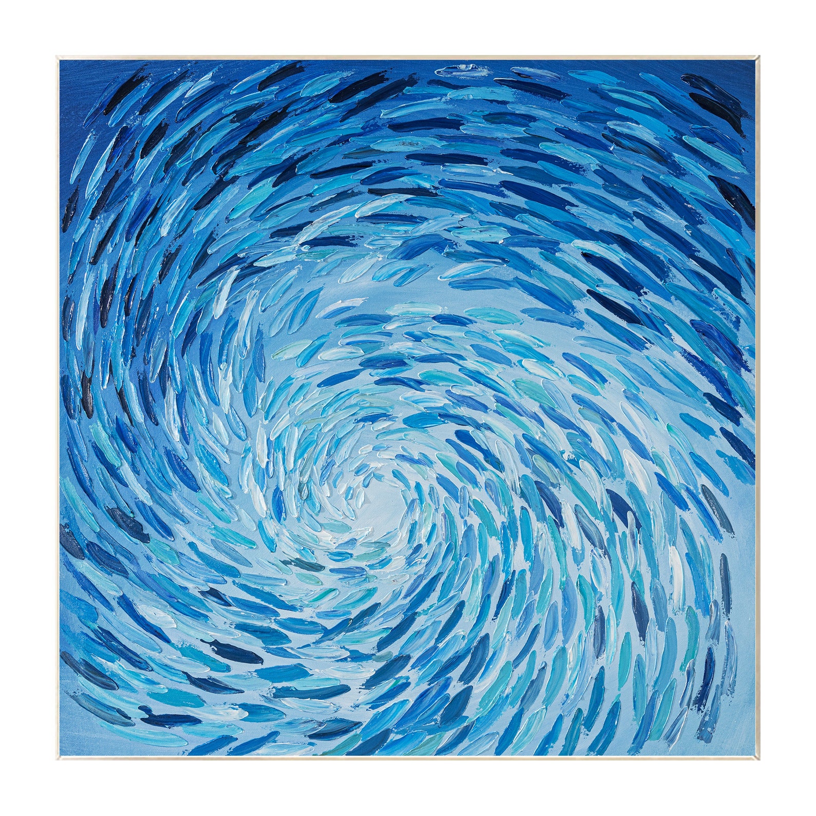 Blue School of Fish Abstract Painting, Textured Circle Canvas Wall Art ...
