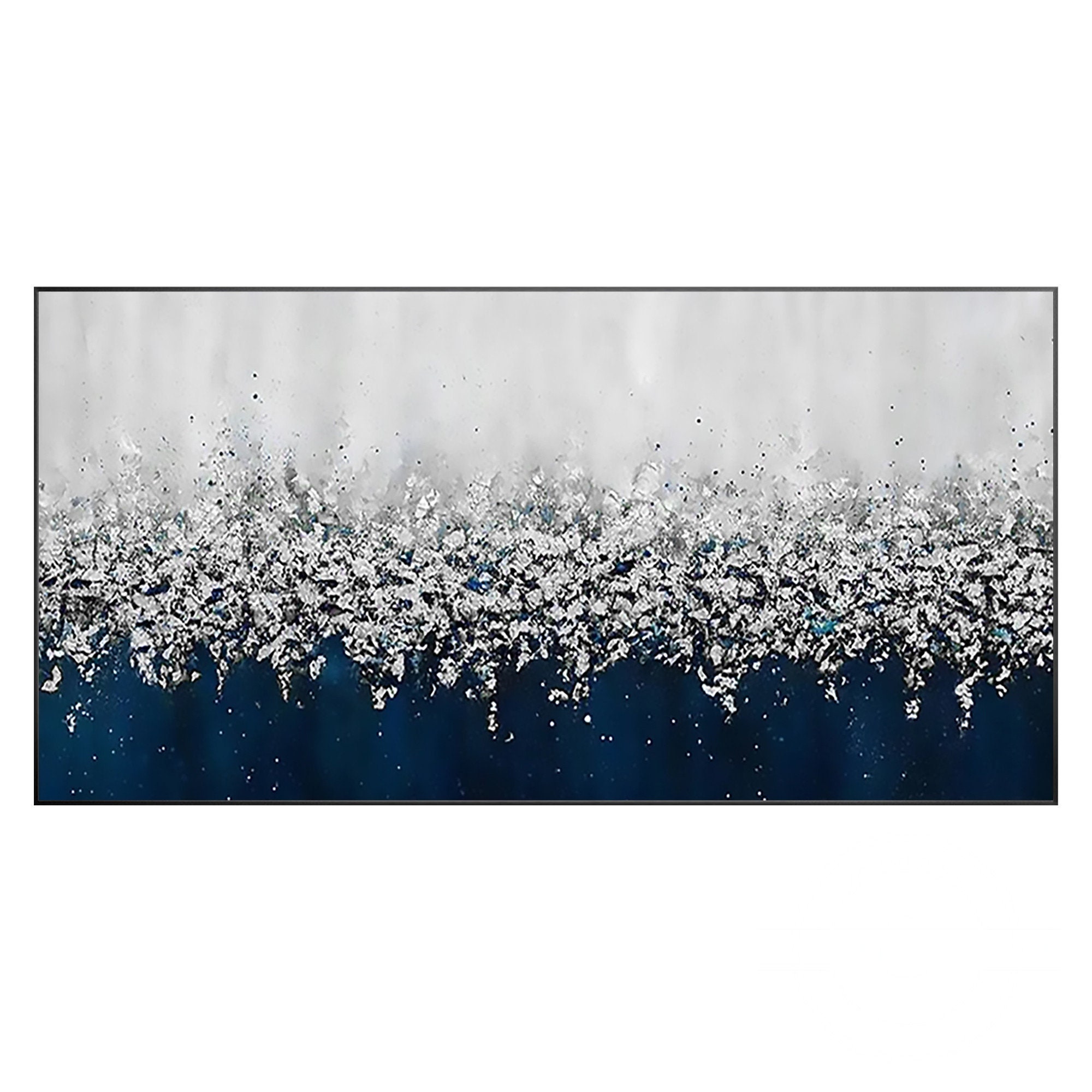 Navy Blue Silver Glitter Painting,abstract Textured Silver Foil Art ...