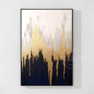 Dark Blue Gold Textured Abstract Painting Original Painting on Canvas ...