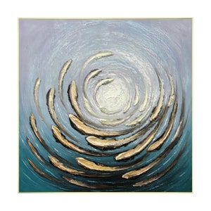 Heavy Textured Gold Fish Abstract Art Green Framed Wall Art Original ...