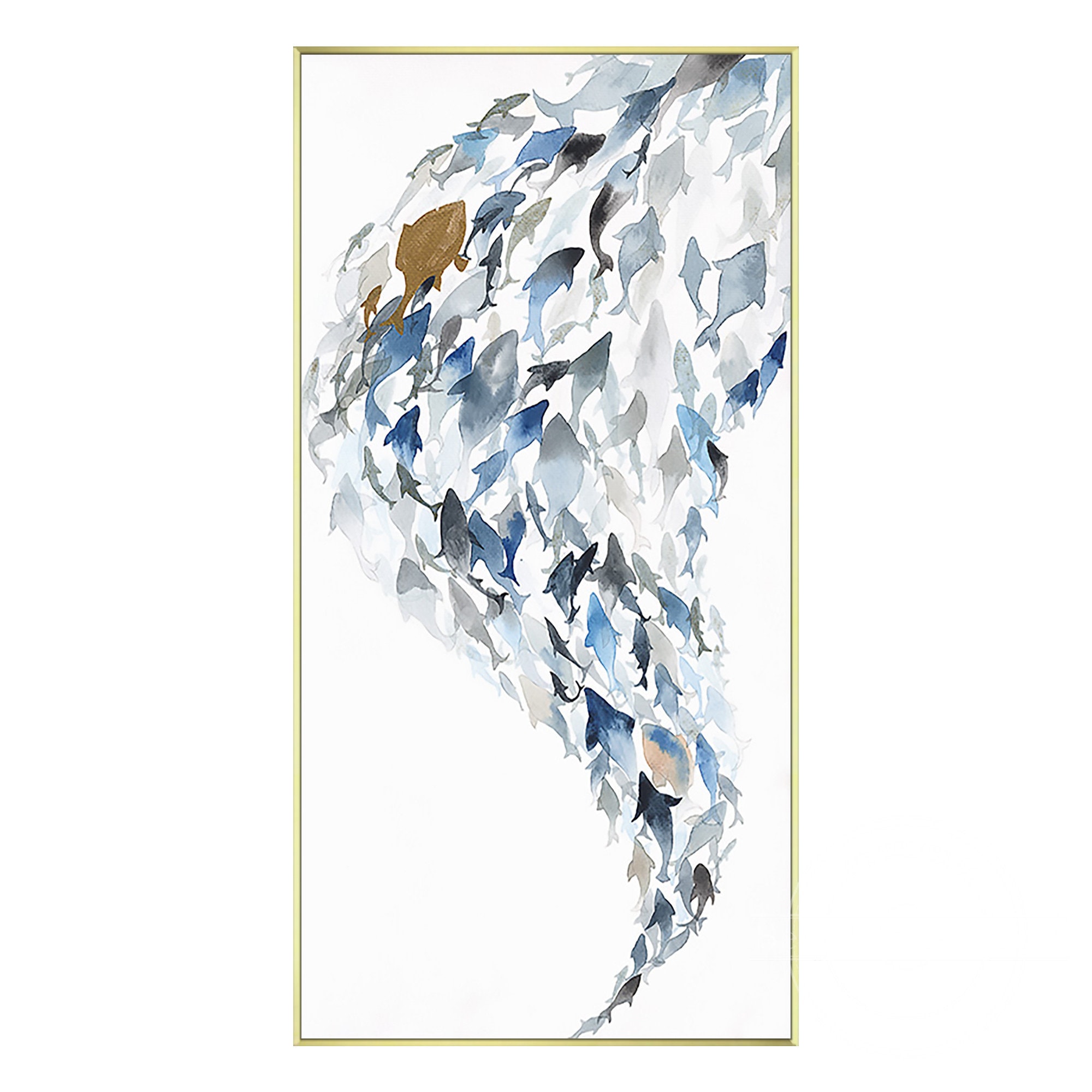 Fish Art Painting Navy Blue Yellow School of Fish Minimalist - Etsy