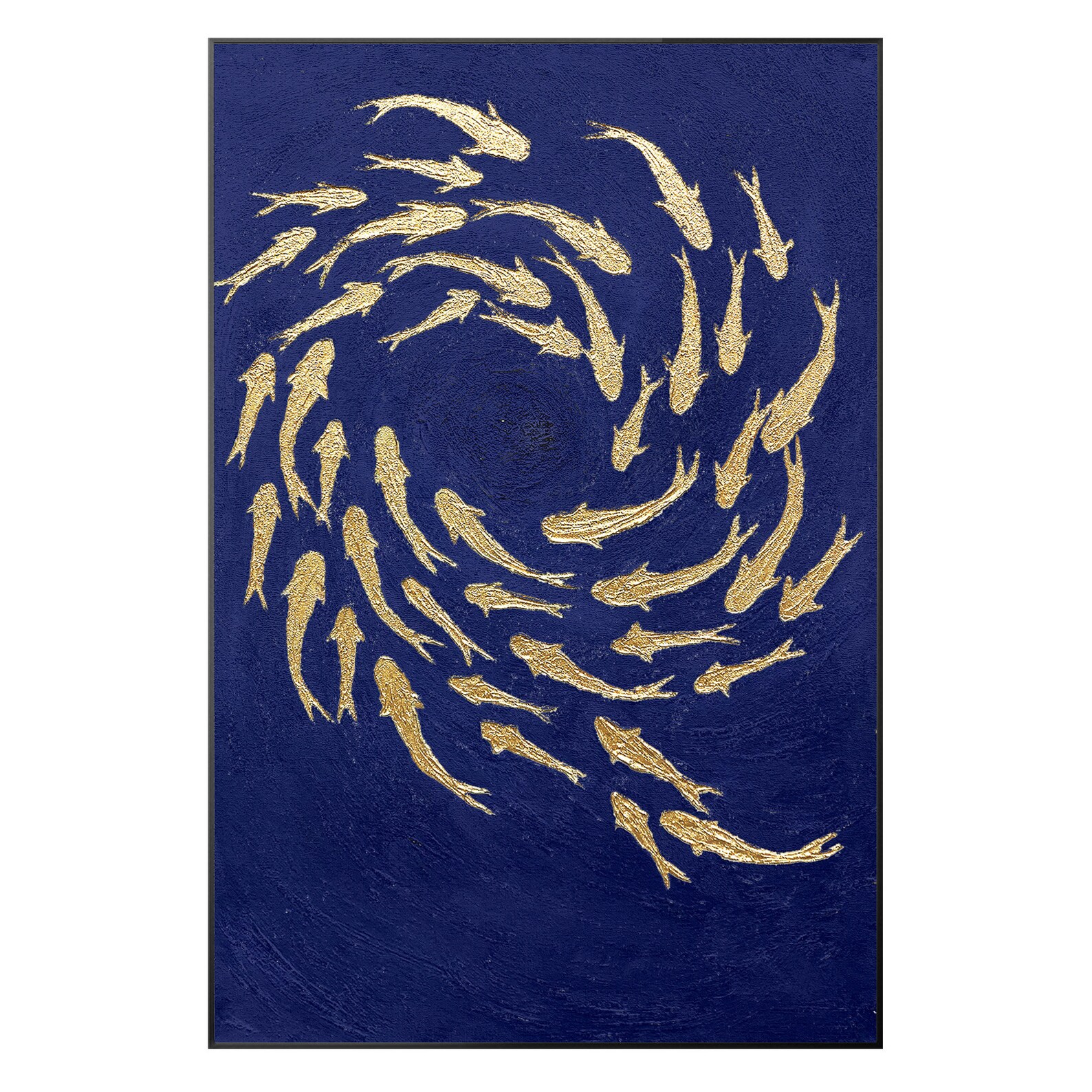 Gold Foil Fish Painting, Dark Blue Textured Abstract Art, Hand Painted ...