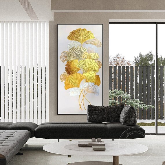 Gold Ginkgo Leaves Painting Hand Painted Textured Art White - Etsy