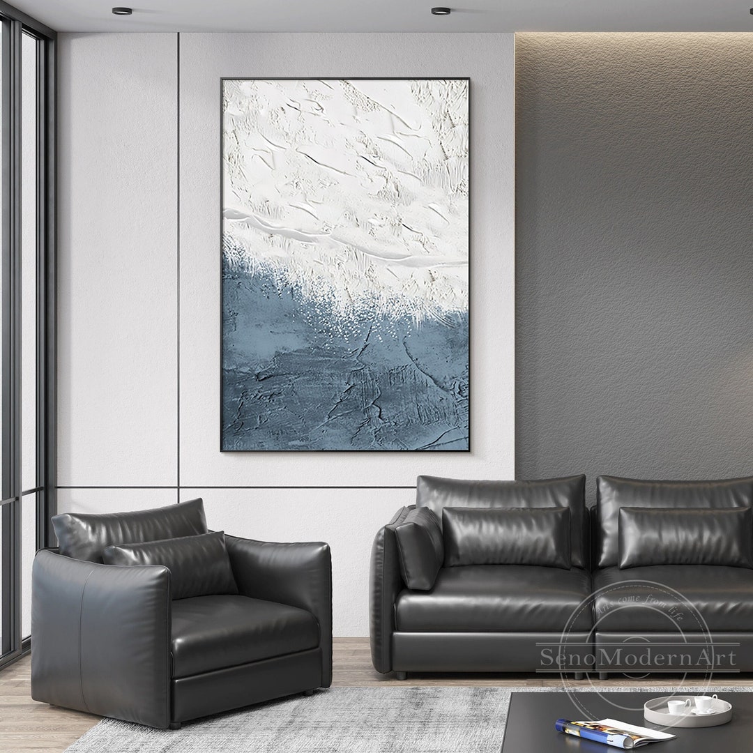 Light Blue Painting White Abstract Art Palette Knife Art Heavy Texture ...