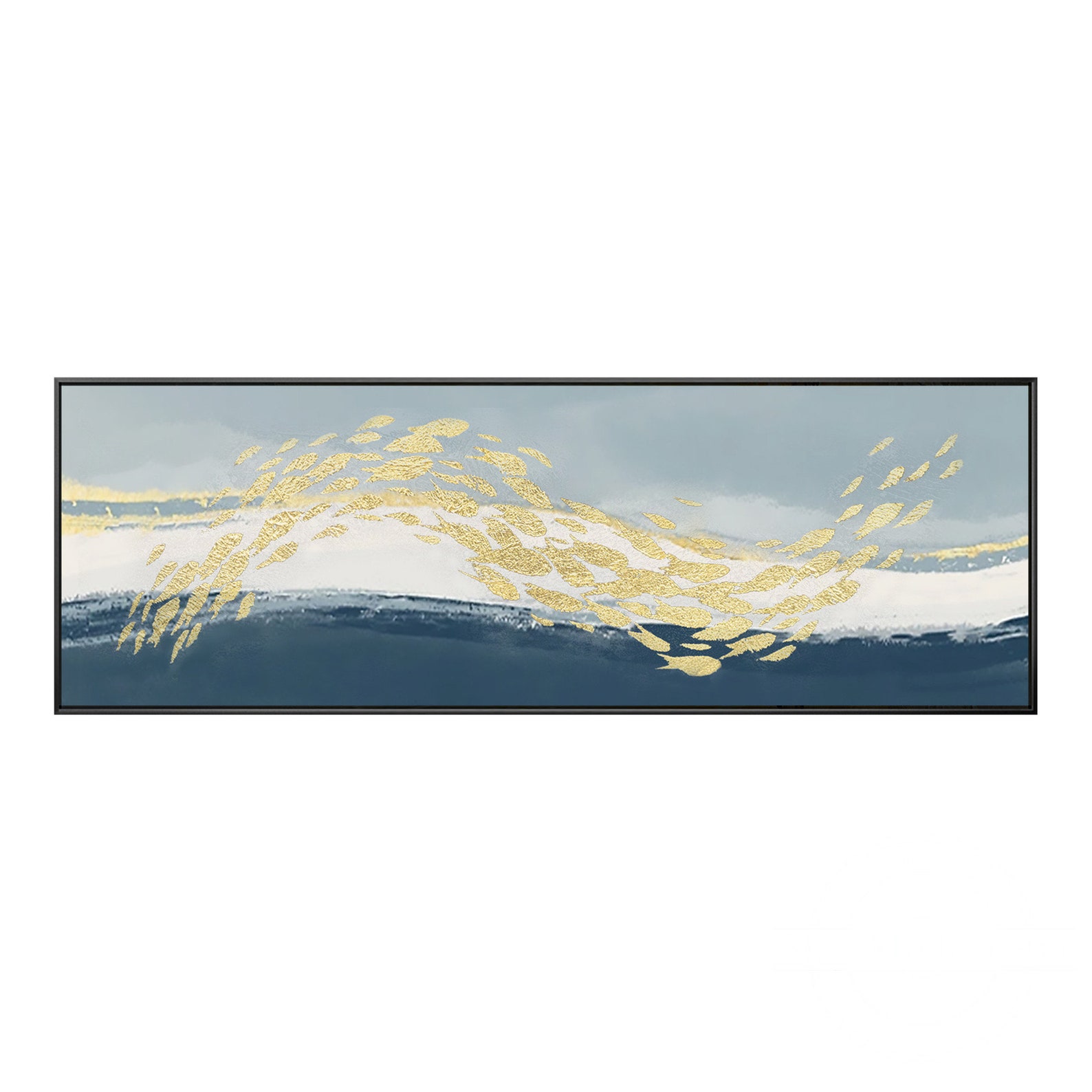 Gold Fish Painting Dark Blue Wave Abstract Art School of Fish Original ...