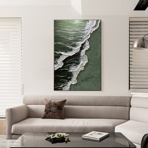 Sea Wave Painting 3D Textured Art White Green Riptide Abstract Wall Art White Texture Handmade ...