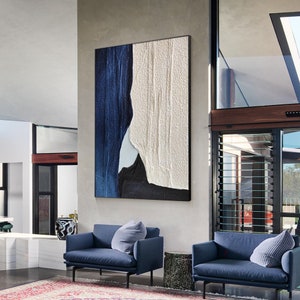Navy Blue 3D Textured Abstract Art,minimalist Cream Wall Art Original Painting,canvas Large ...