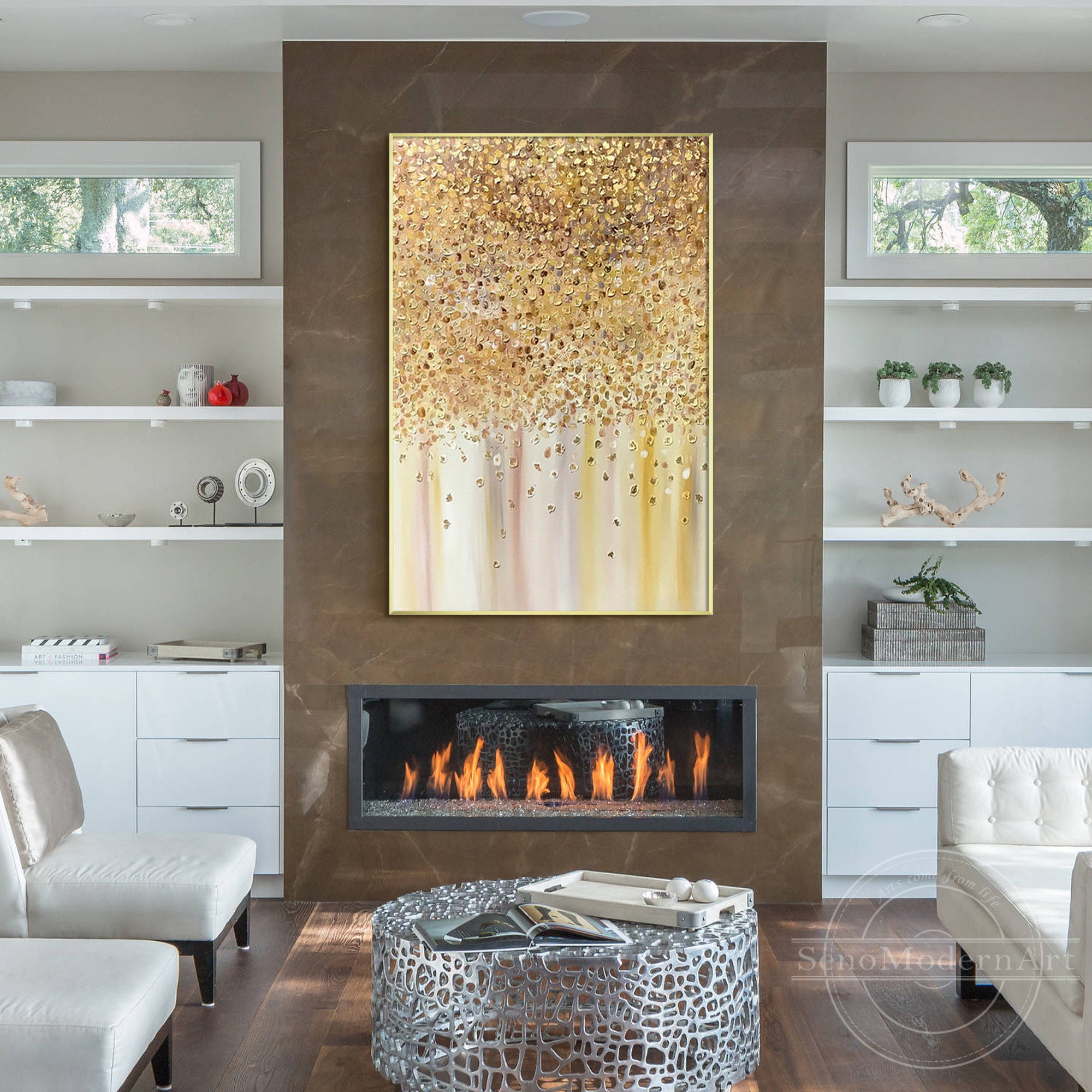 Shiny Gold Wall Art Original Oil Painting Gold Sparkle - Etsy