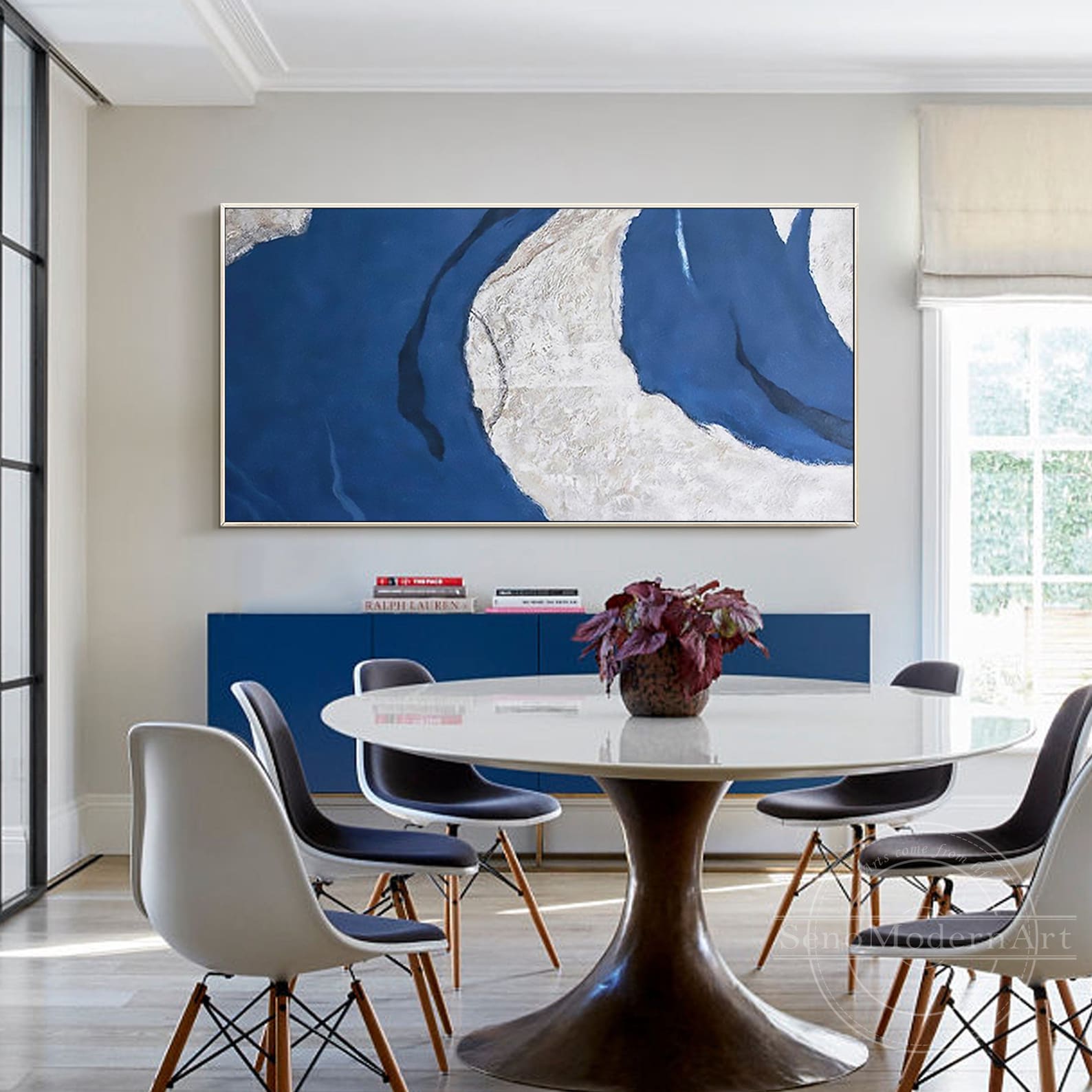 Blue Modern Abstract Art Oil Painting Navy Blue Gray Framed - Etsy