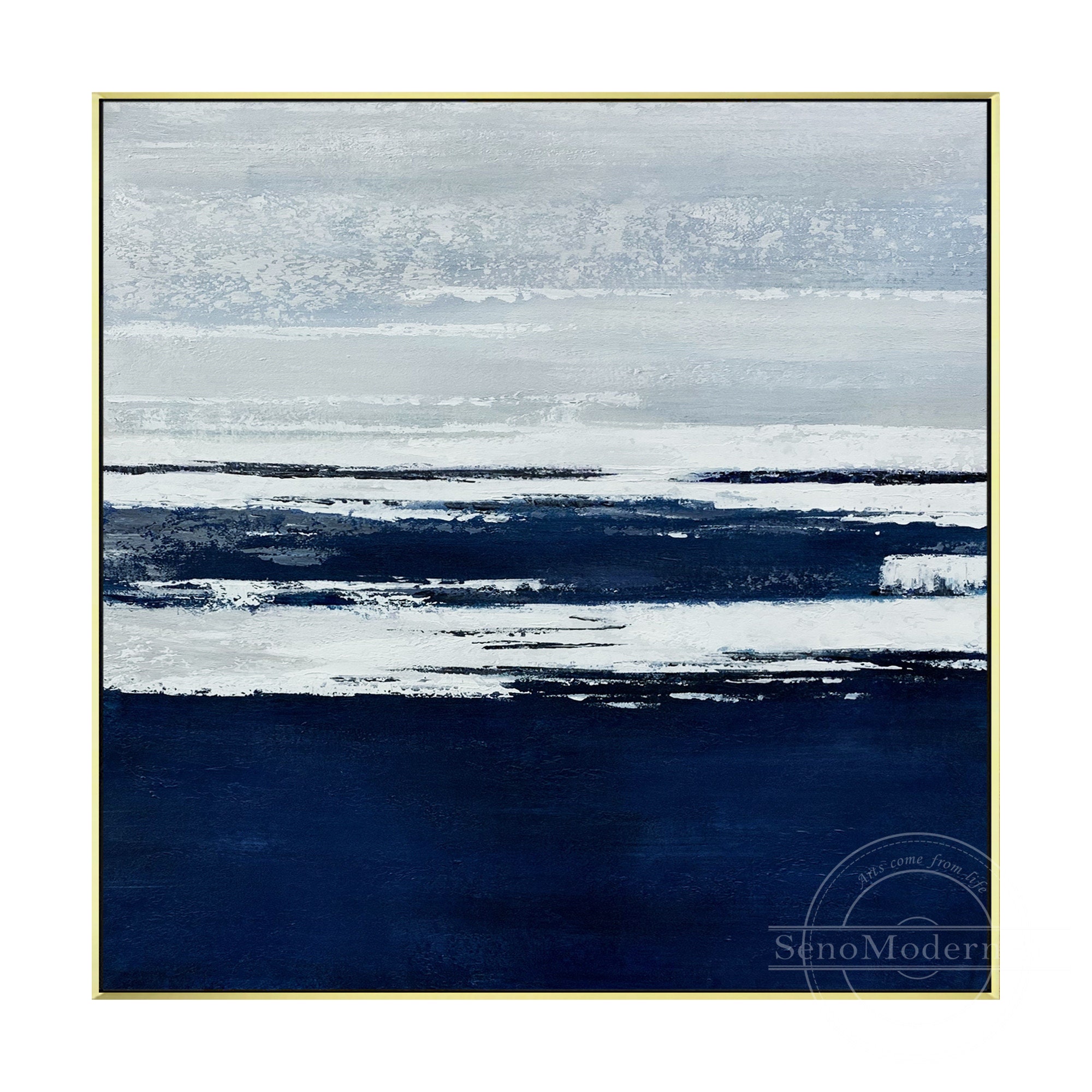 Navy Blue Silver Painting Modern Abstract Dark Blue Framed - Etsy