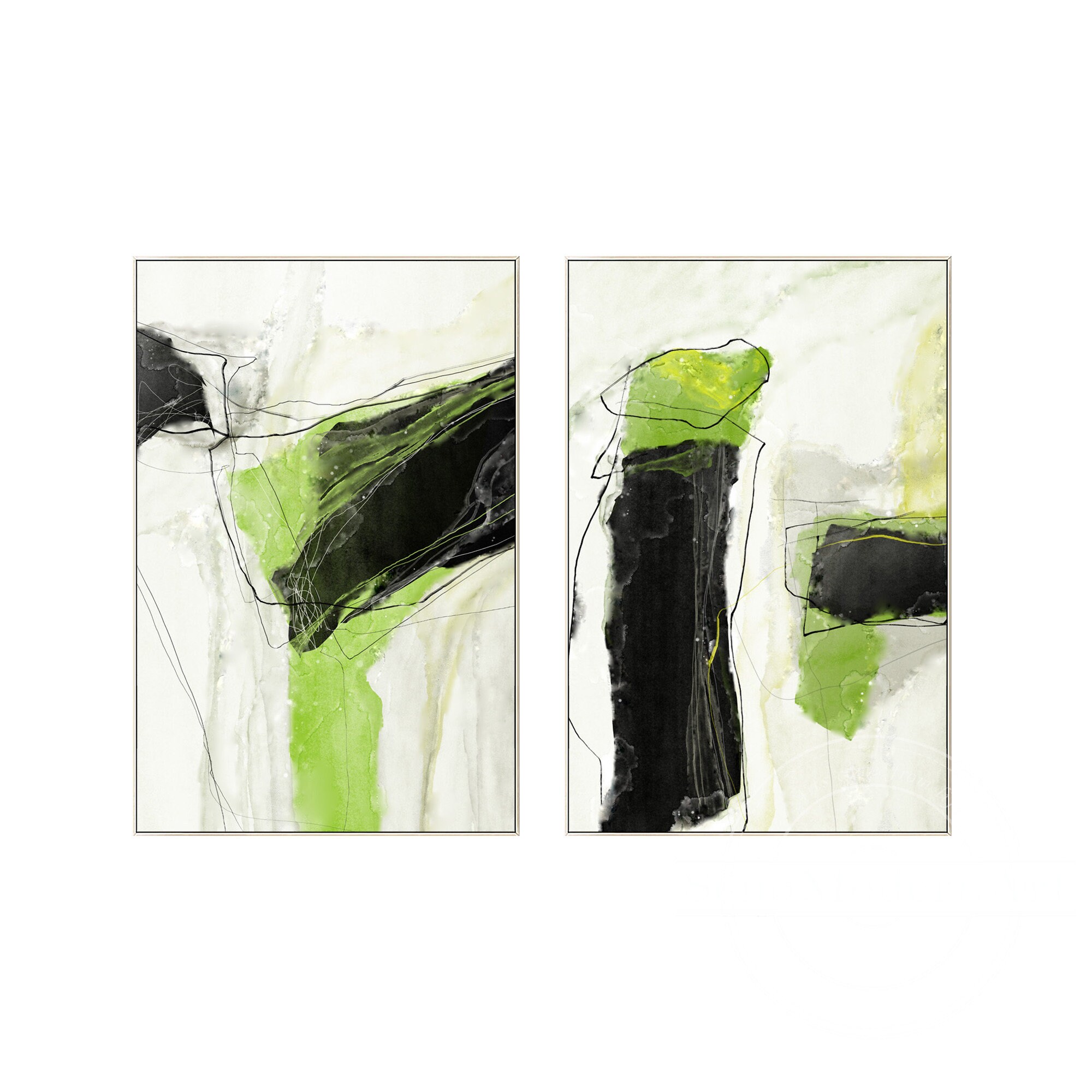 Set of 2 Frame Wall Art Abstract Green Black and White - Etsy