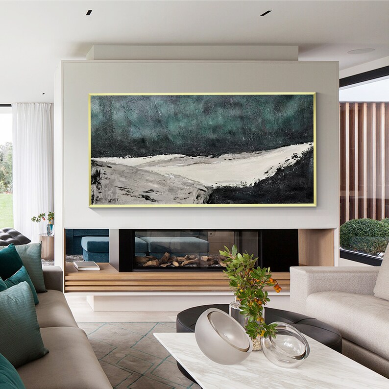 Horizontal Abstract Painting: Hand-painted Textured Wall Art, Framed - Etsy