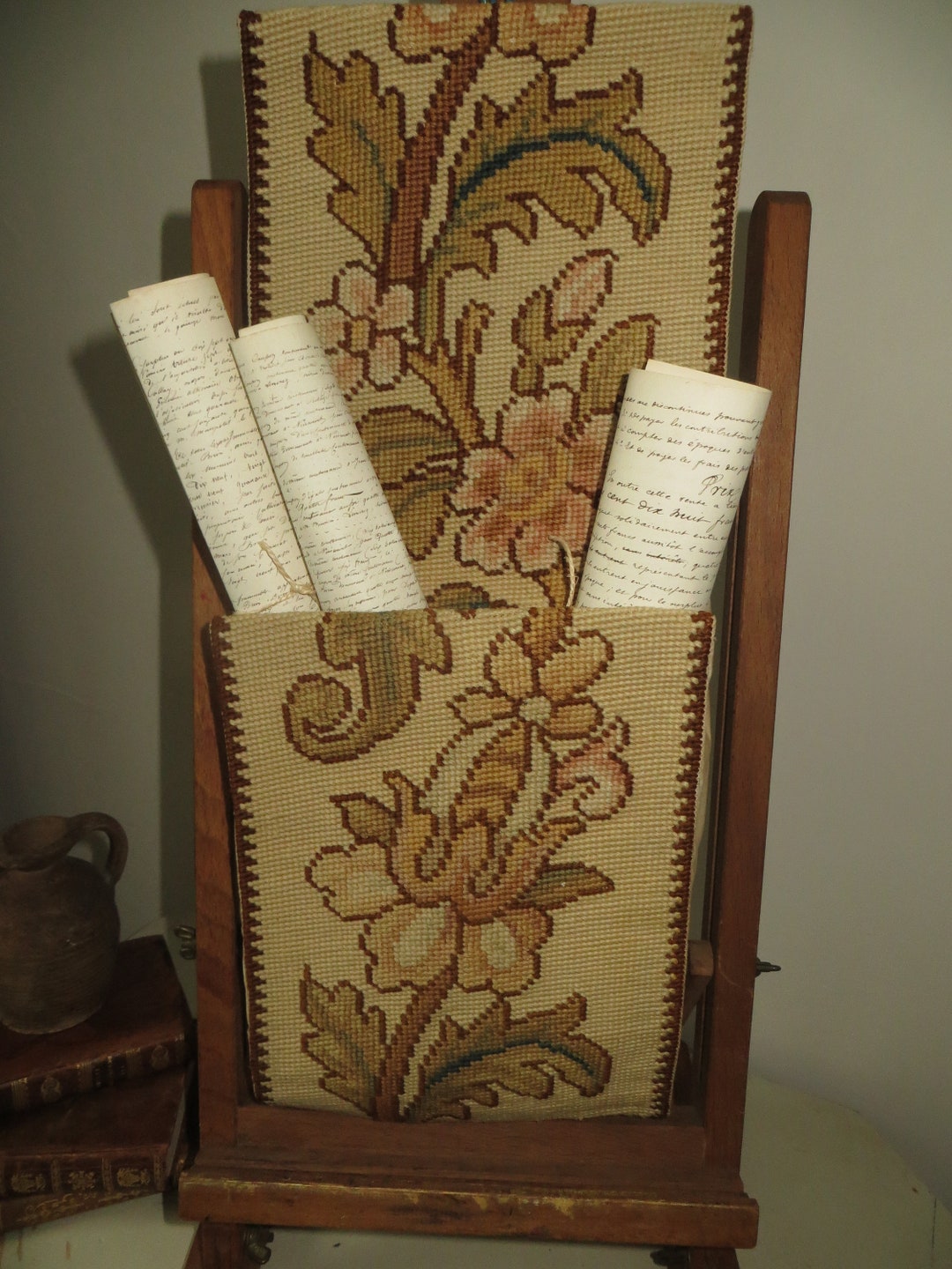 French Vintage Circa 1920s Needlepoint Hanging Pouch/holder. - Etsy