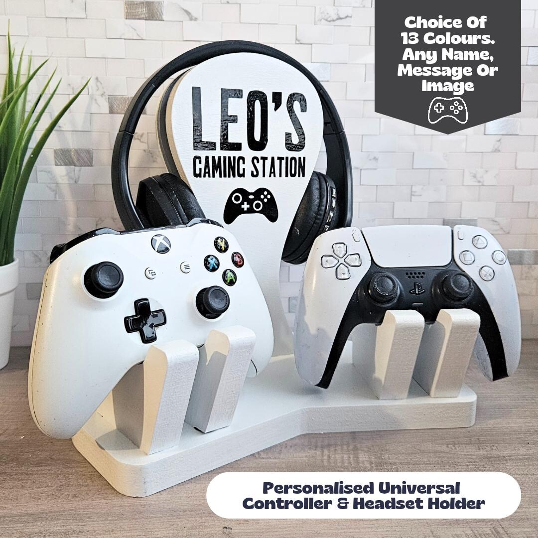 Dual Controller Stand Wood, Headset Controller Holder, Custom Charging ...