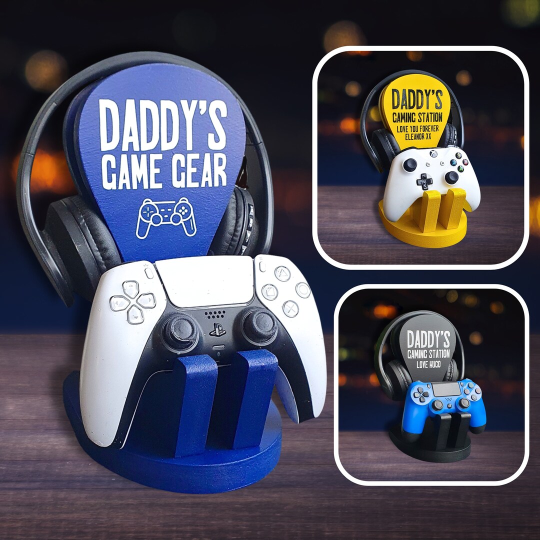 Controller Holder Personalised, Gaming Dock, Headset Stand Wood, Gamer ...