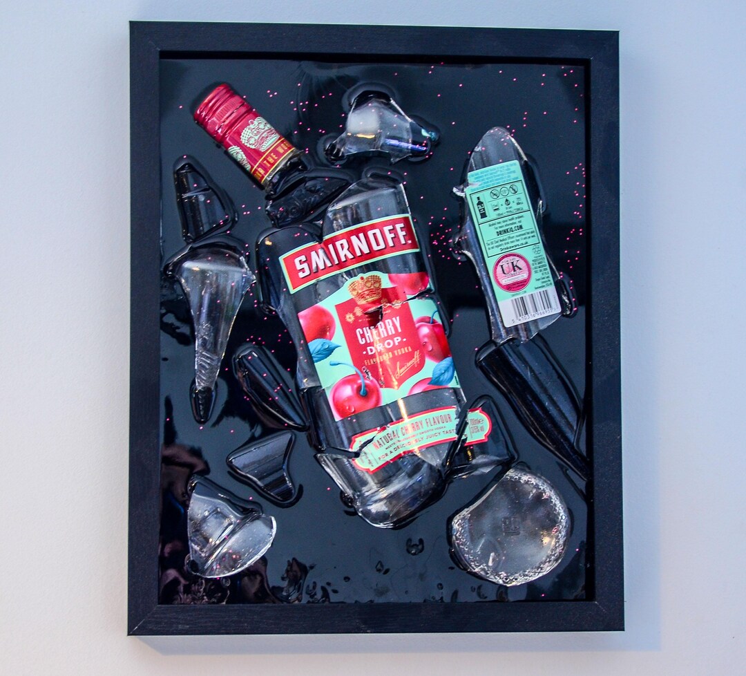 Smirnoff Cherry Drop Vodka Broken Bottle Art. Resin Art. Bottle Art ...