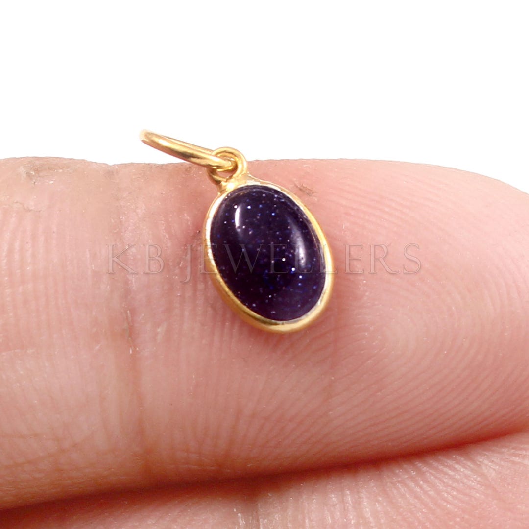 Dainty 14k Gold Blue Sunstone Charm Pendant - Handmade Cabochon - Etsy