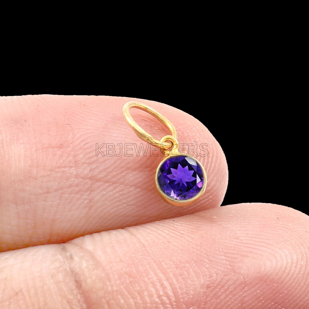 Solid 18k Gold Charm Pendant, Natural Amethyst Charm Pendant, Handmade ...
