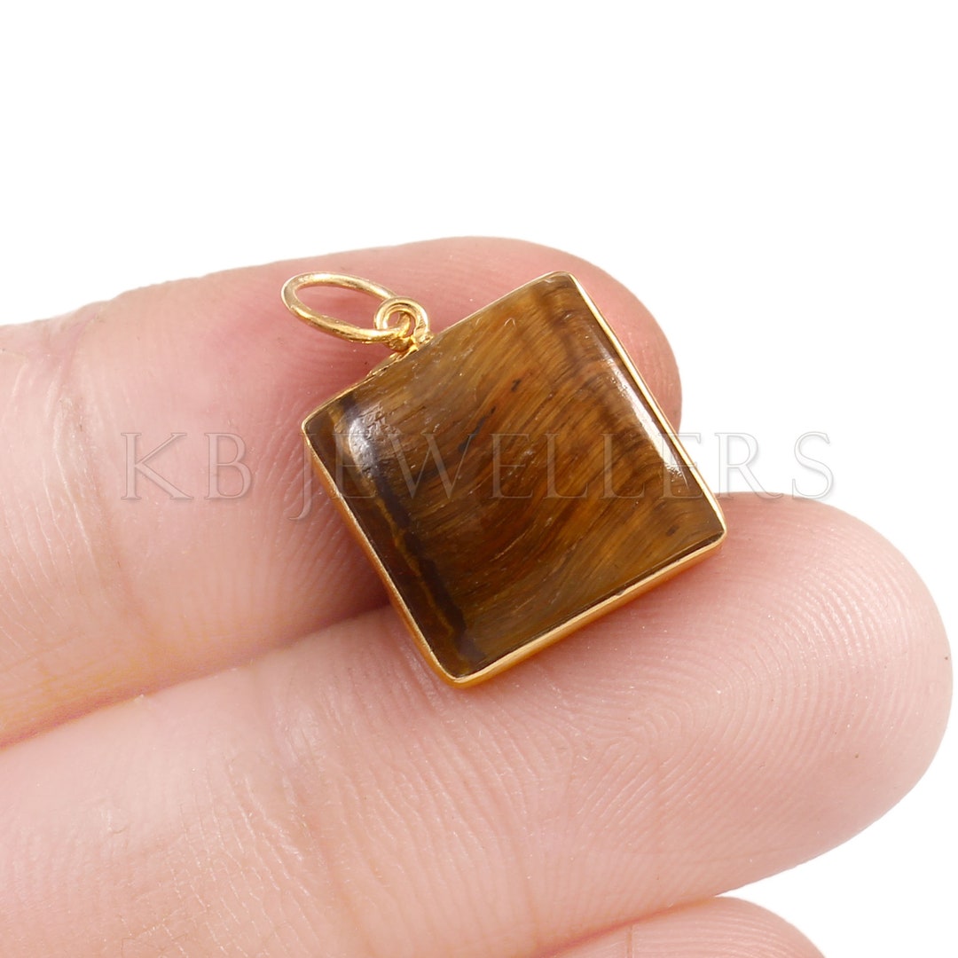 Natural Tiger Eye Gold Charm Pendant, Solid 14k Gold Charm Pendant, for ...