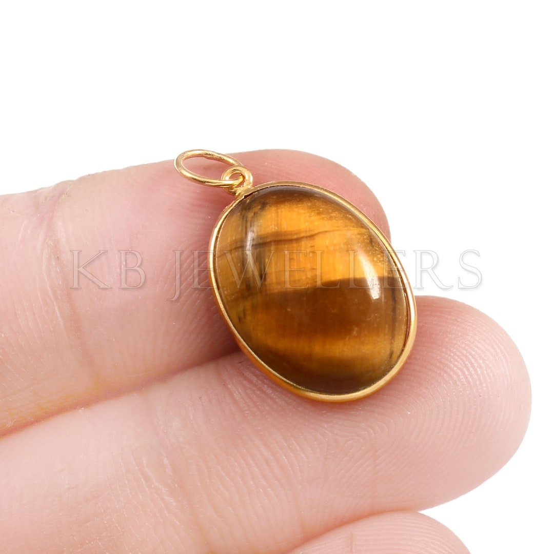 Natural Tiger Eye Gold Charm, Solid 18k Gold Charm Pendant, Handmade ...