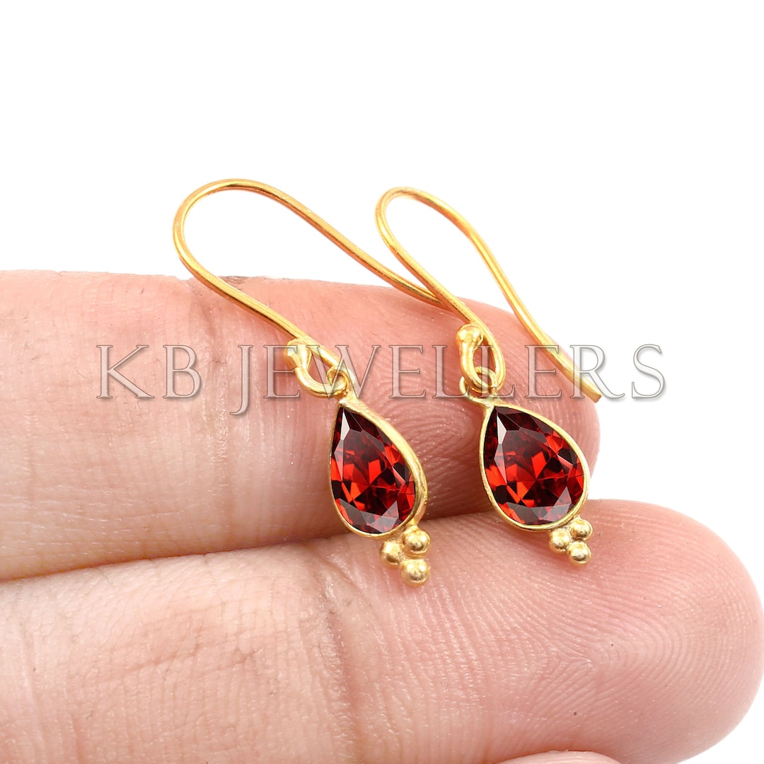 Natürlicher Granat Gold Ohrring, massiver 14k Gold Ohrring ...