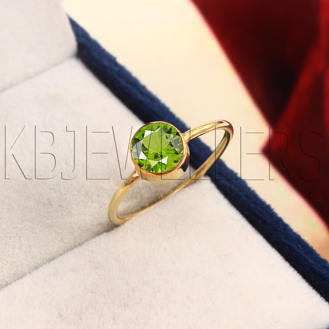 Natural Peridot Gold Ring, Solid 14k Gold Ring, Handmade Ring, Dainty ...