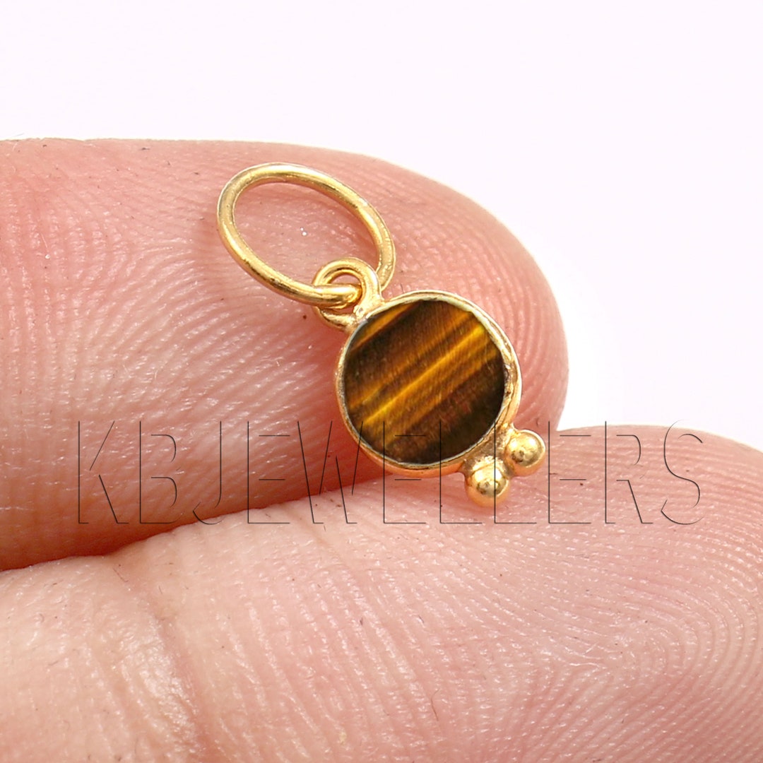 Natural Tiger Eye Gold Charm, Solid 18k Gold Charm, Gemstone Charm ...