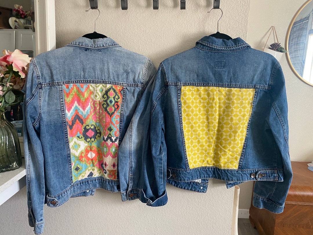 Denim Jacket With Fabric Panel - Etsy