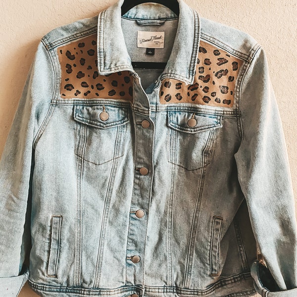 Leopard Print Denim Jacket - Etsy