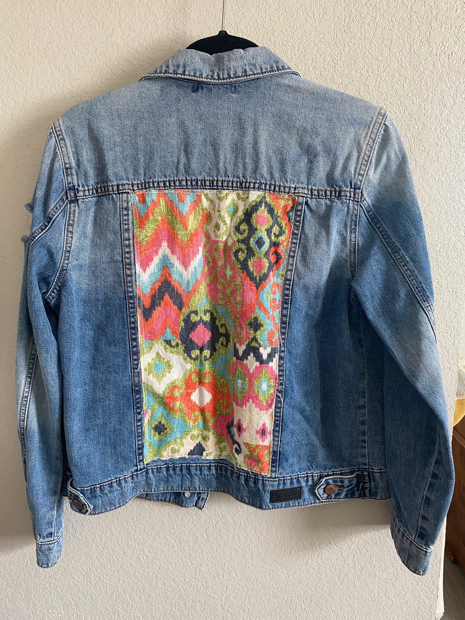 Denim Jacket With Fabric Panel - Etsy