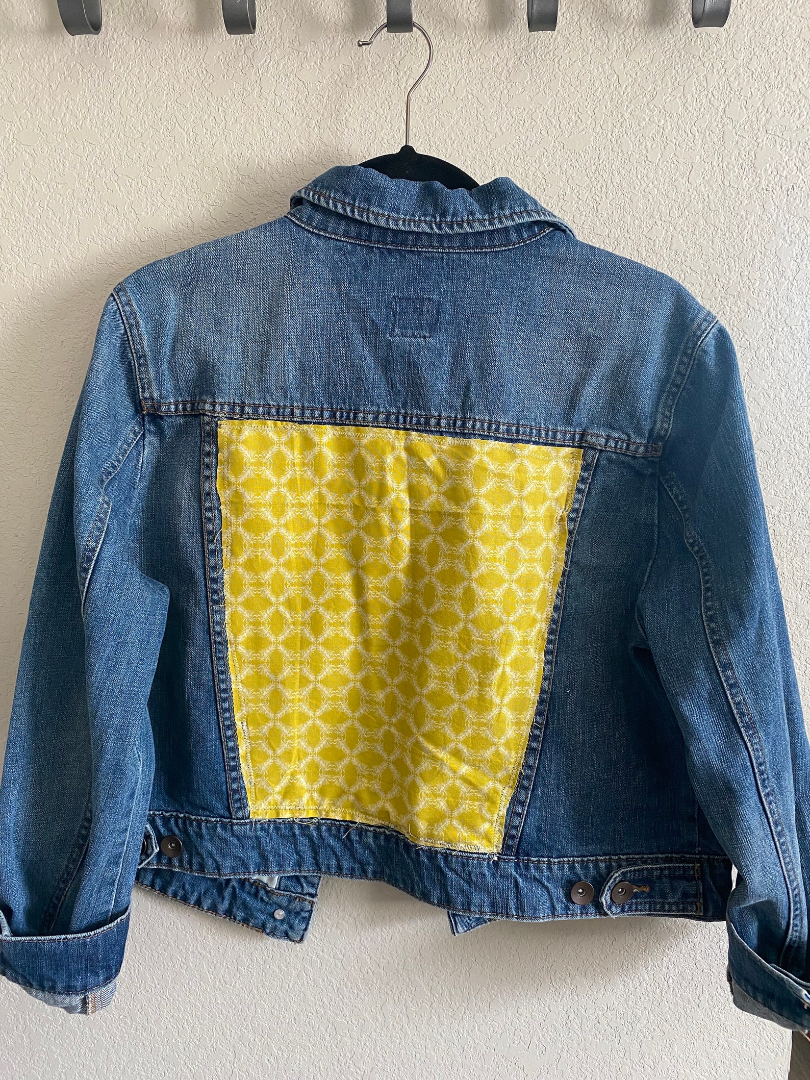 Denim Jacket With Fabric Panel - Etsy