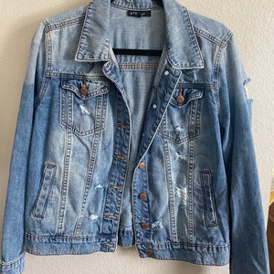 Denim Jacket With Fabric Panel - Etsy