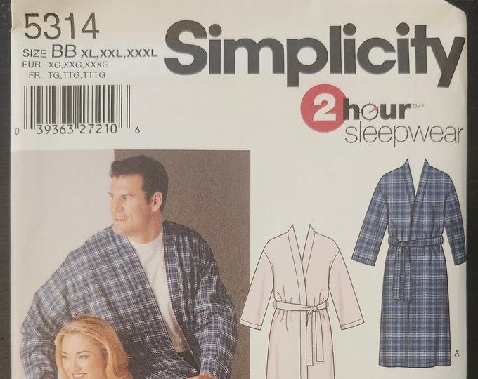 Simplicity Sewing Pattern 5314 Women's & Men's Pants Shorts Robe Size ...