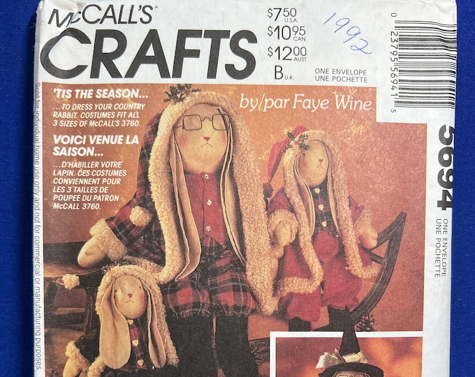 Mccall's Crafts Sewing Pattern Faye Wine 5694 Rabbit Doll Costumes FF ...