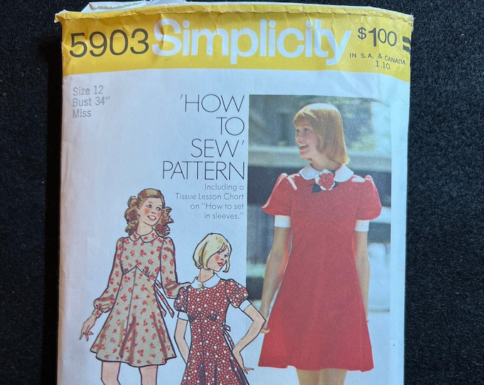 Simplicity Sewing Pattern 5903 Misses Short Dress Size 12 Bust 34 Cut ...