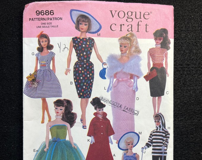 Vogue Sewing Pattern 9686 - 11-1/2" Fashion Doll Clothes Barbie Cut ...